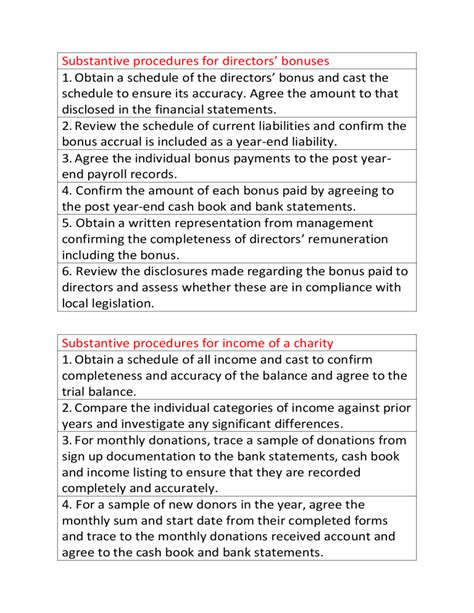 Substantive Audit Procedures Key Financial Areas