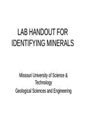 LAB For Identifying Minerals Ppt LAB HANDOUT FOR IDENTIFYING MINERALS Missouri University Of