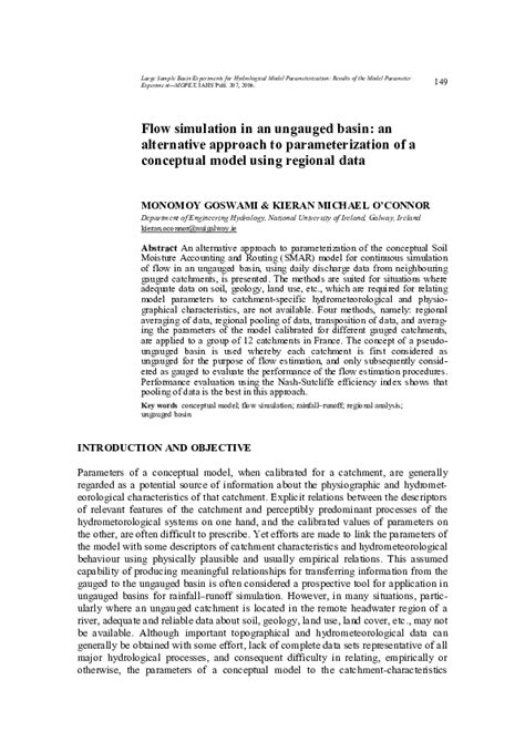 Pdf Flow Simulation In An Ungauged Basin An Alternative Approach To Parameterization Of A