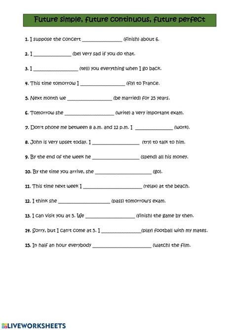 Present Simple Present Continuous Future Simple Worksheet