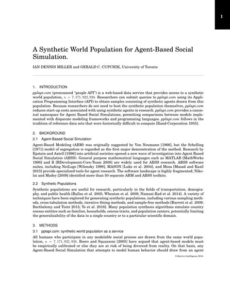 Pdf A Synthetic World Population For Agent Based Social Simulation
