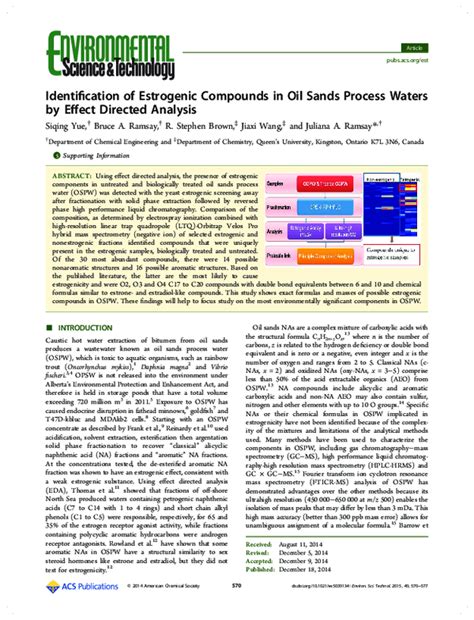 Pdf Identification Of Estrogenic Compounds In Oil Sands Process
