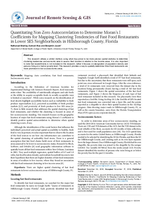 Pdf Quantitating Non Zero Autocorrelation To Determine Morans I