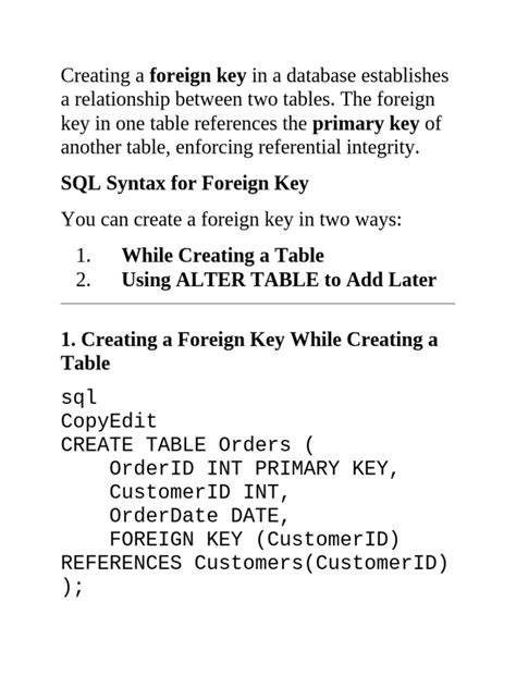 Creating Foreign Keys In Sql Tables Pdf
