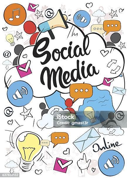 소셜 미디어 통신 개념 인터넷 네트워크 연결 사람들 낙서 손 개념에 대한 스톡 벡터 아트 및 기타 이미지 개념 개념과 주제 기업 재무와 산업 Istock
