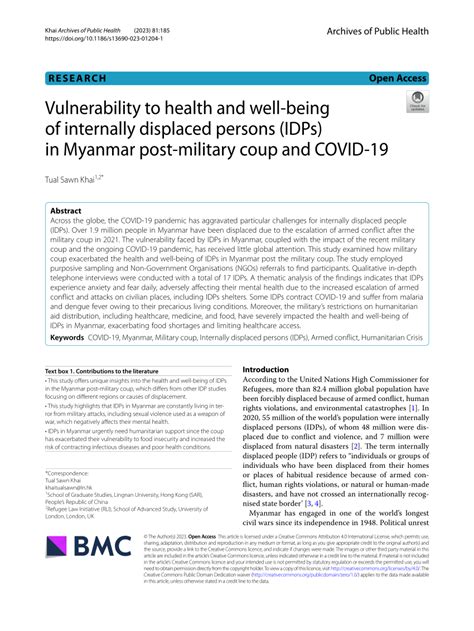 Pdf Vulnerability To Health And Well Being Of Internally Displaced Persons Idps In Myanmar