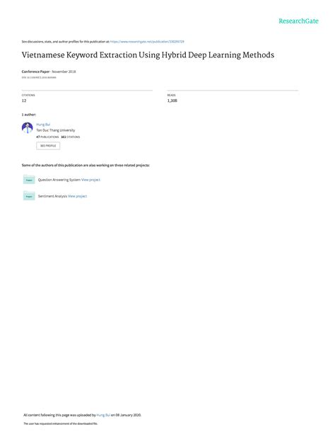 Vietnamese Keyword Extraction Using Hybrid Deep Learning Methods See Discussions Stats And