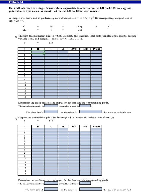 Solved Use A Cell Reference Or A Single Formula Where Chegg