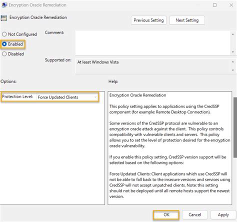Ensure Encryption Oracle Remediation Is Set To Enabled Force Updated Clients Cis Level 1