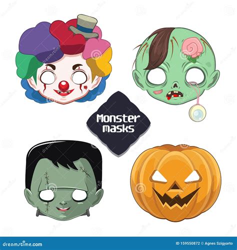 Cute Halloween Monster Masks Stock Vector Illustration Of Halloween