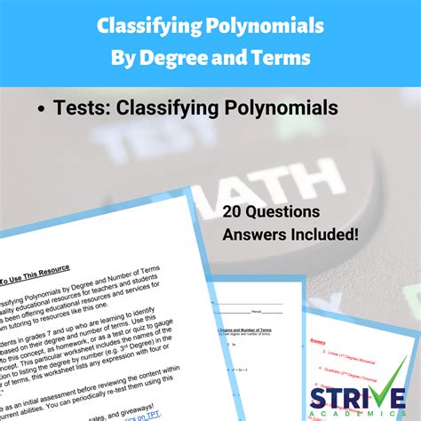 Classifying Polynomials By Degree And Number Of Terms Algebra 1 And 2 Worksheet Classful