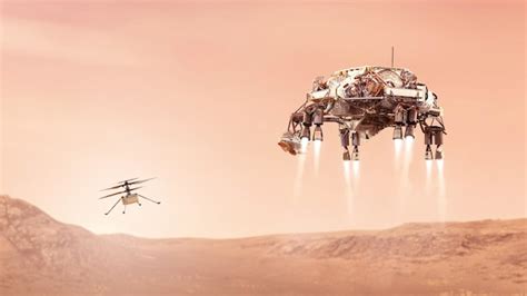 Premium Photo Ingenuity Helicopter And Mars Rover Landing On The Red Planet Elements Of This