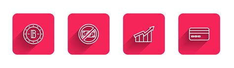 라인 비트 코인 돈 없음 금융 성장 증가 및 긴 그림자가있는 신용 카드를 설정하십시오 빨간색 사각형 버튼입니다 벡터 0명에 대한 스톡 벡터 아트 및 기타 이미지 Istock