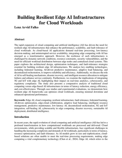 Pdf Building Resilient Edge Ai Infrastructures For Cloud Workloads