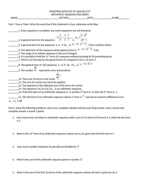 Quiz On Arithmetic Sequence And Series Pdf Quiz On Arithmetic Sequence And Series Pdf