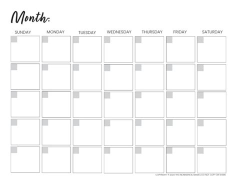Free Blank Monthly Calendar Template Pdf