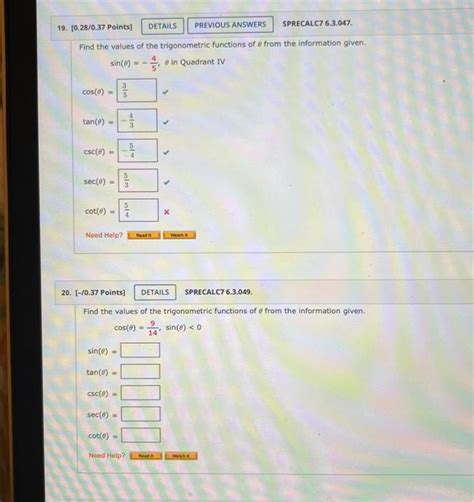 Solved Write The First Trigonometric Function In Terms Of