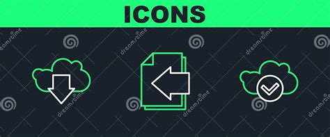 Set Line Cloud With Check Mark Download And Next Page Arrow Icon Vector Stock Vector