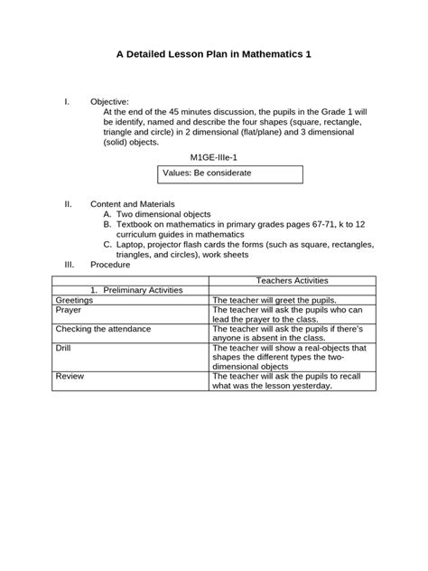 A Detailed Lesson Plan In Mathematics Pdf Shape Euclidean Plane Geometry