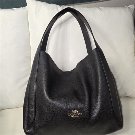 Coach Bags Coach Hadley Hobo Pebbled Leather Tote Black W Eggplant Leather Interior Poshmark