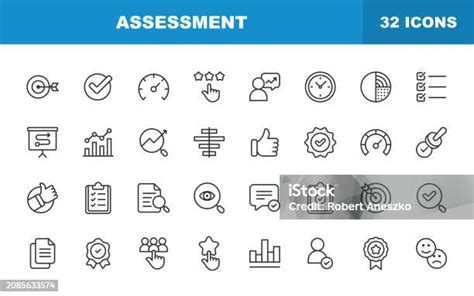 평가 라인 아이콘 편집 가능한 획 비즈니스 체크 표시 비교 전문 지식 피드백 진행 상황 품질 관리 평가 연구 검토 추천과 같은 아이콘이 포함되어 있습니다 건강 진단에 대한