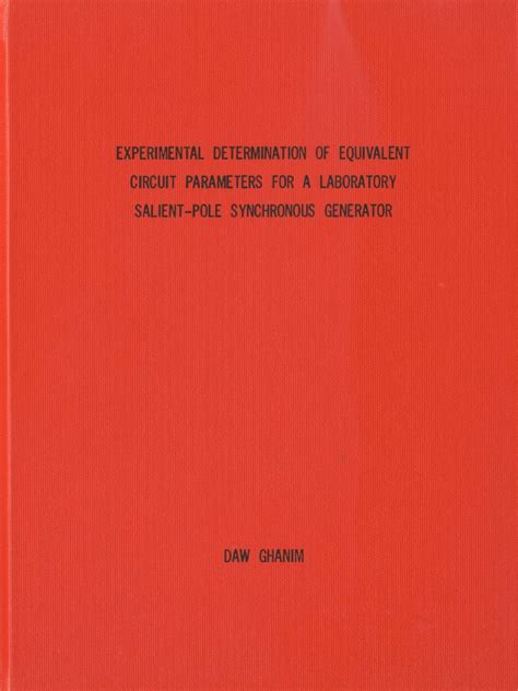 Experimental Determination Of Parameters Of Synchronous Generator Pdf