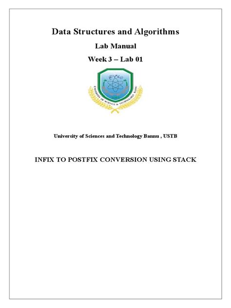 Data Structures And Algorithms Lab Manual Week 3 Lab 01 Pdf Bracket Computer Programming