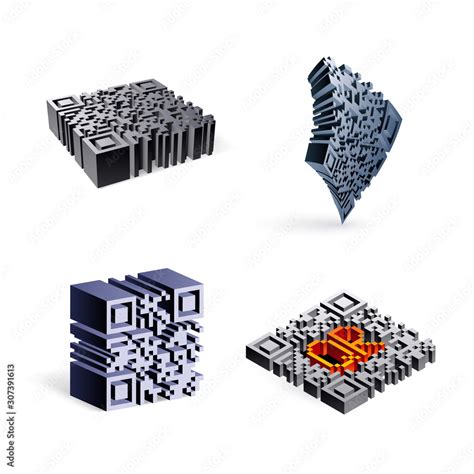 set of 3d qr code icons abstract qr code illustration isolated on