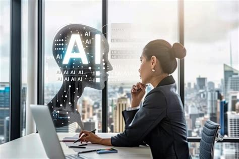 Professional Woman Using Ai Digital Interface In Modern Office Premium Ai Generated Image