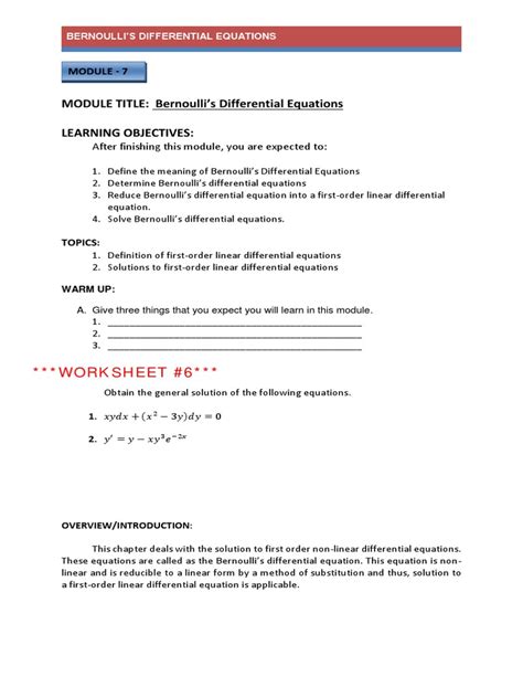Em213 Lecture 7 Bernoulli S Differential Equations Download Free Pdf Differential Equations