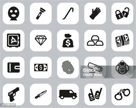 도둑 또는 강도 아이콘 블랙 Amp 화이트 플랫 디자인 세트 큰 가방에 대한 스톡 벡터 아트 및 기타 이미지 가방 강도 개념 Istock