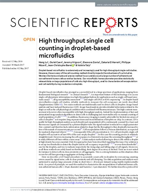 Pdf High Throughput Single Cell Counting In Droplet Based Microfluidics