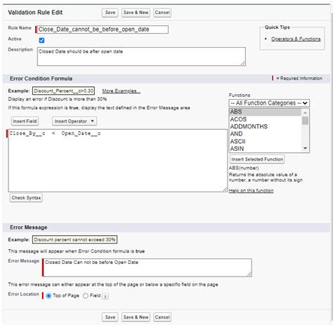 Salesforce Validation Rules