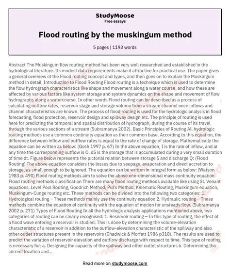 Flood Routing By The Muskingum Method Free Essay Example