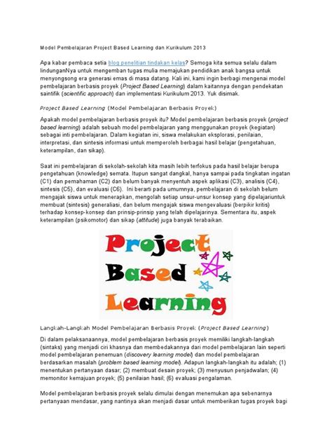Pdf Model Pembelajaran Project Based Learning Dan Kurikulum 2013 Docx