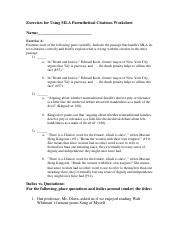 MLA Practise Worksheet Pdf Exercises For Using MLA Parenthetical Citations Worksheet Name