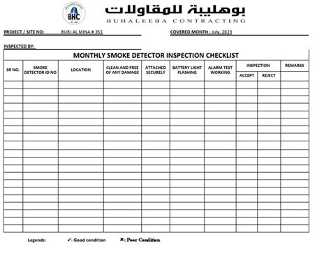 Smoke Detector Inspection Checklist Pdf