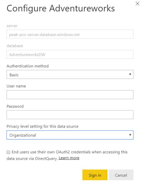 Power Bi Service Authentication Debbies Microsoft Power Bi Sql