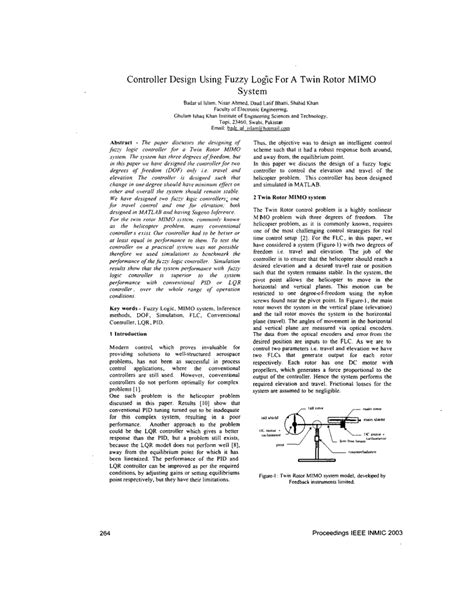 Pdf Controller Design Using Fuzzy Logic For A Twin Rotor Mimo System