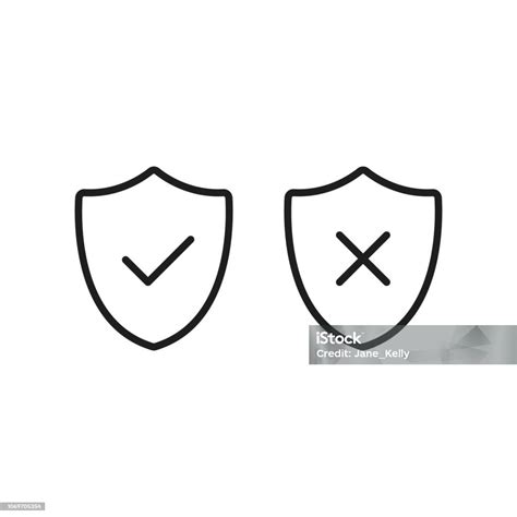 Shields And Checkmarks Line Icons Set Security Safety Verification Reliability Concepts Shields