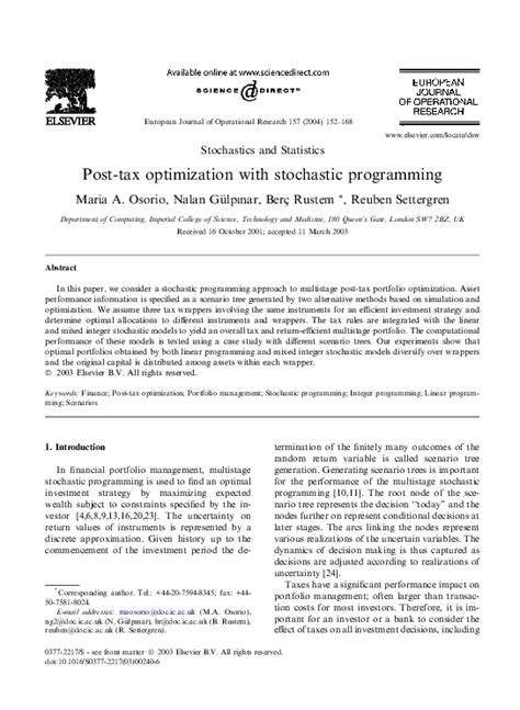 Pdf Stochastics And Statistics Post Tax Optimization With Stochastic