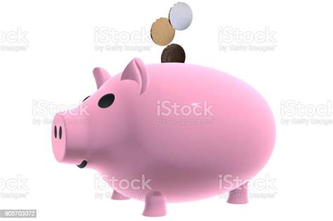 거기 바로 위에 동전과 핑크 돼지 저금통의 3d 모델의 사이드 보기 일반 흰색 배경 이다 0명에 대한 스톡 사진 및 기타 이미지 0명 가계 동전 Istock