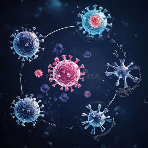 Stages Of Virus Lifecycle With Illustrations Showing Penetration Replication And Spreading