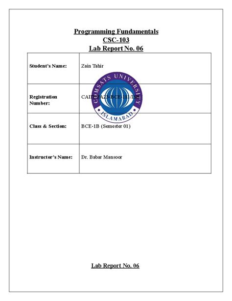 Lab Report No 06 Programming Fundamentals Csc Lab Report No 06