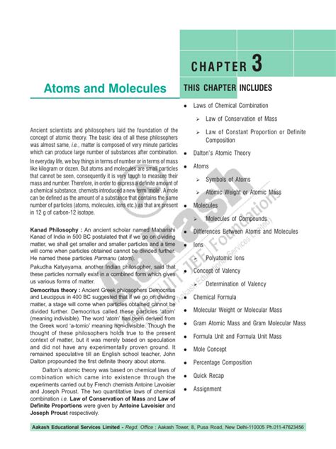 Atoms And Molecules 9 Aakash Pdf Ion Chemistry