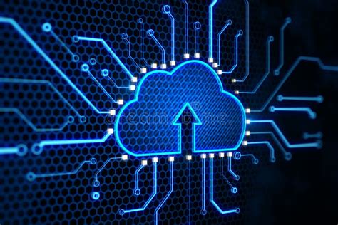 Abstract Glowing Cloud And Chip Interface On Dark Background Cloud Computing Technology And