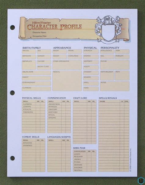Harnmaster Character Profile Harn Rpg Character Sheets