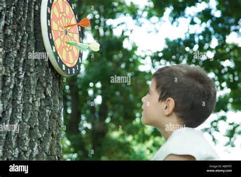 Babe Looking At Dart Board On Tree Stock Photo Alamy