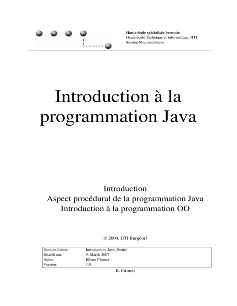 Introduction à La Programmation Java Bfh