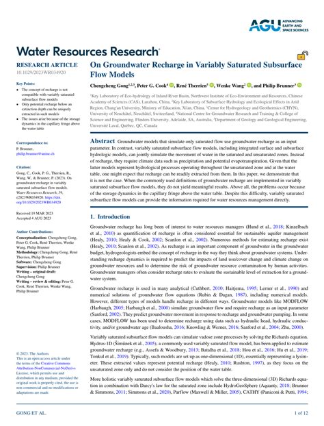 Pdf On Groundwater Recharge In Variably Saturated Subsurface Flow Models